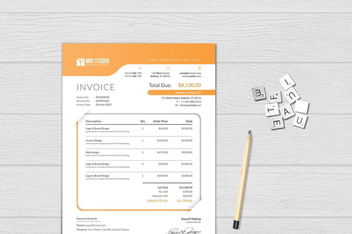 Invoice, a Stationery Template by MRI STUDIO