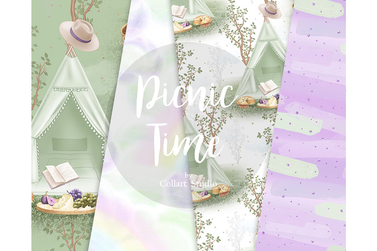 Picnic digital paper, camping papers, a Pattern Graphic by Collart Studio
