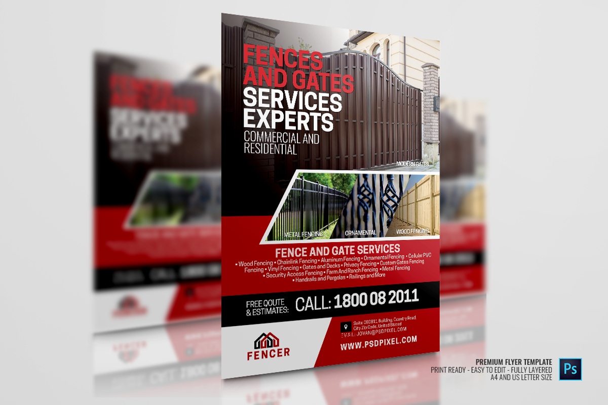 Fencing Services Flyer, a Flyer Template by PSDPixel