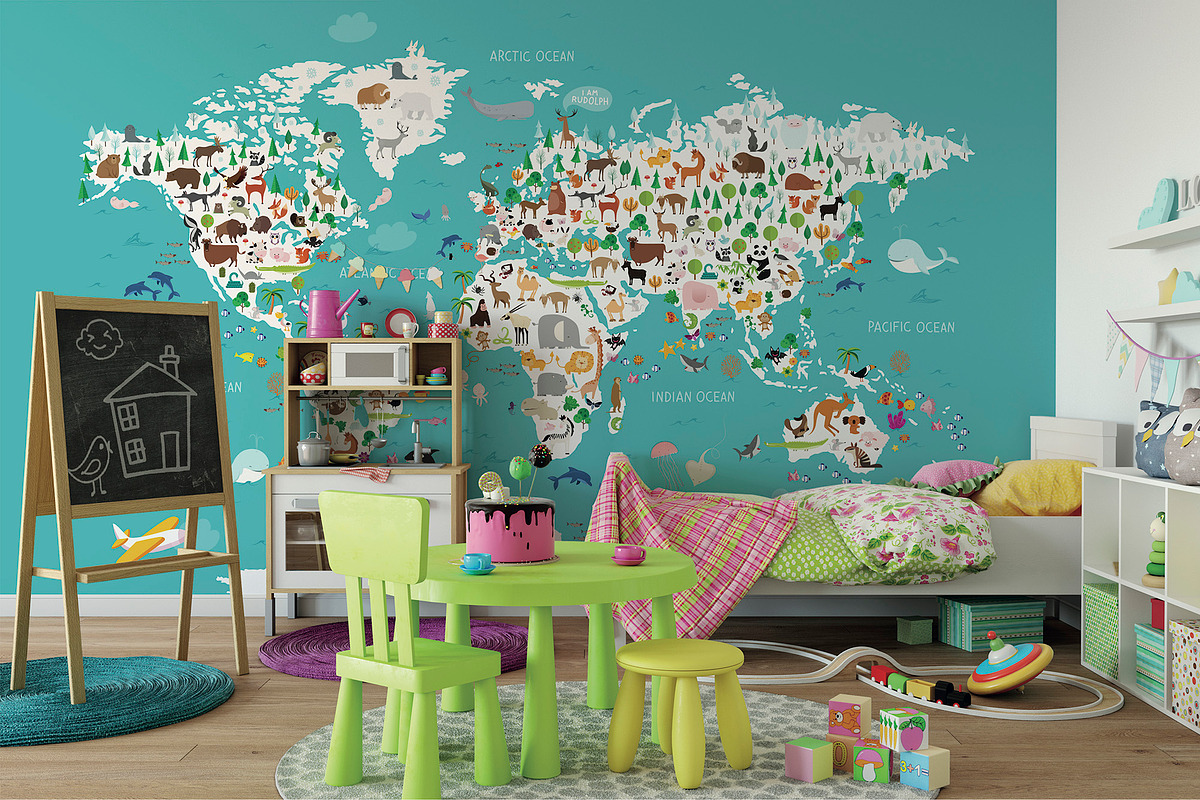 Cute Animals Vector World Map, an Animal Illustration by Pingebat