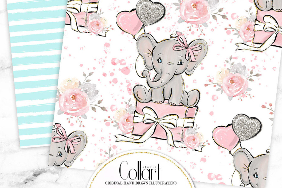 Elephant digital papers, a Pattern Graphic by Collart Studio