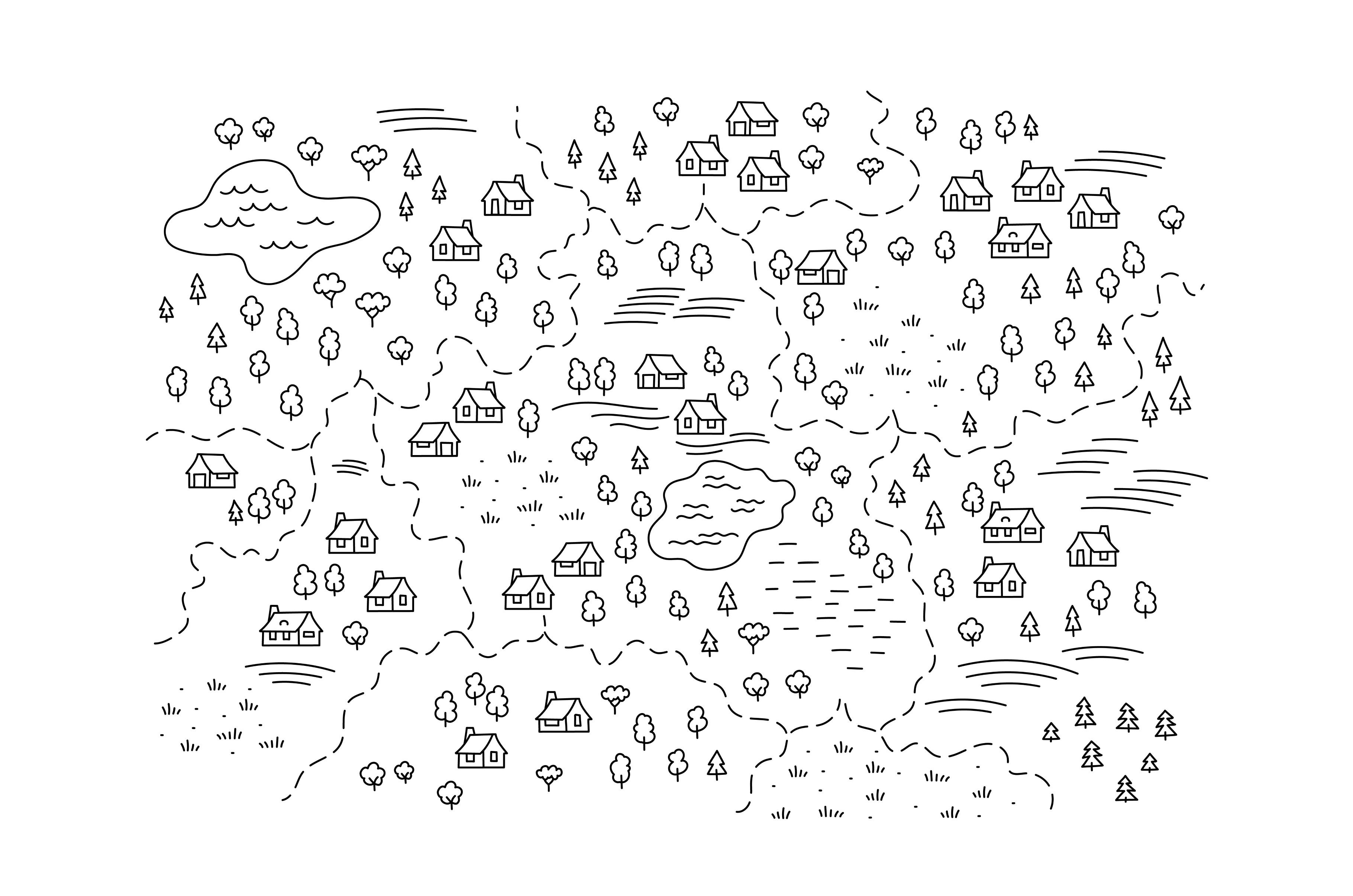 Village locality map. Rural areas, an Illustration by Vector illustrations