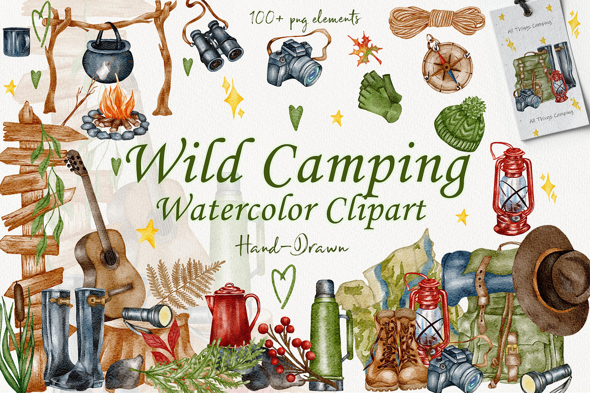 Wild Camping Watercolor Collection, a Sport Illustration by BarvArt