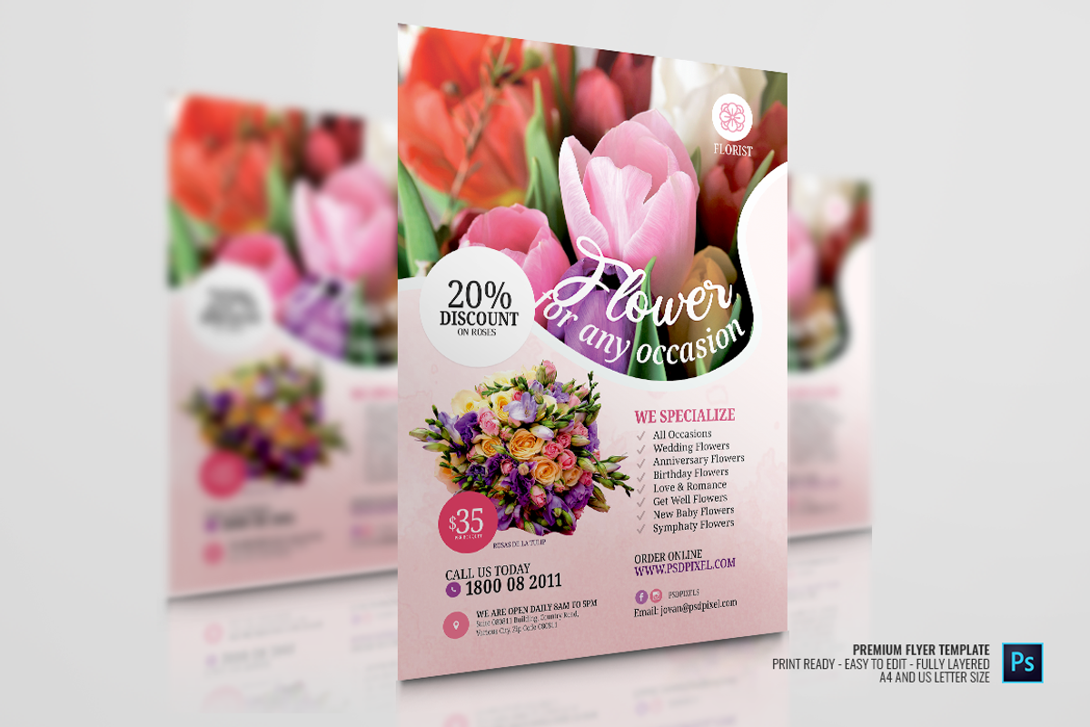 Elegant Flower Services Flyer, a Flyer Template by PSDPixel