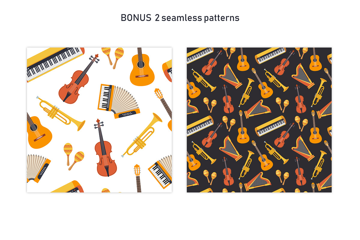 Musical Instruments Clipart + BONUS, an Object Illustration by mejorana ...
