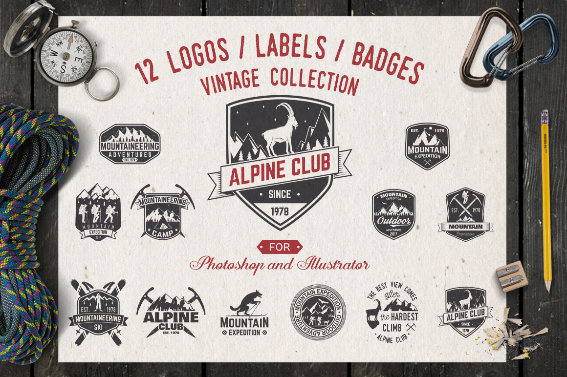 Alpine Club Vintage Collection, a Branding & Logo Template by sivVector ...