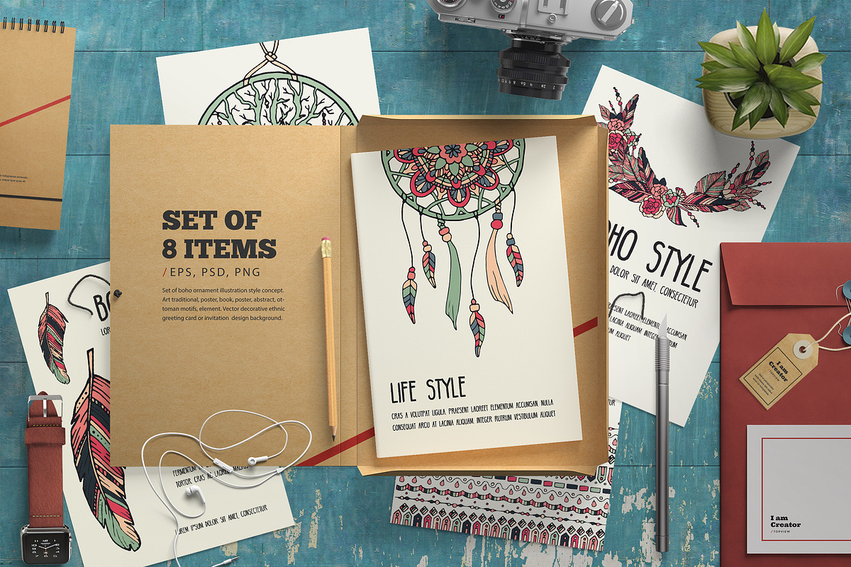 Set of boho ornament cards - vector, a Brochure Template by LineTale