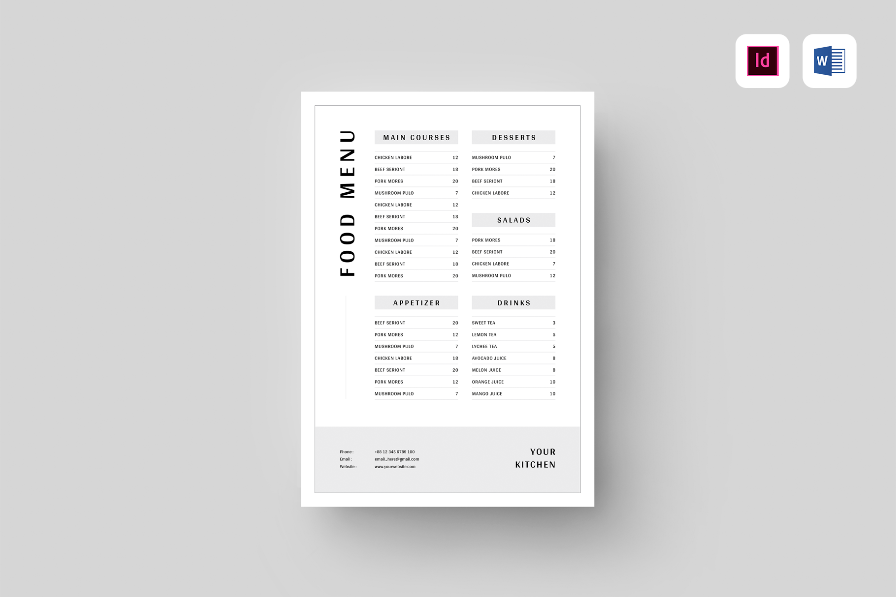 Food Menu | MS Word & Indesign, a Flyer Template by Leaflove | Creative ...