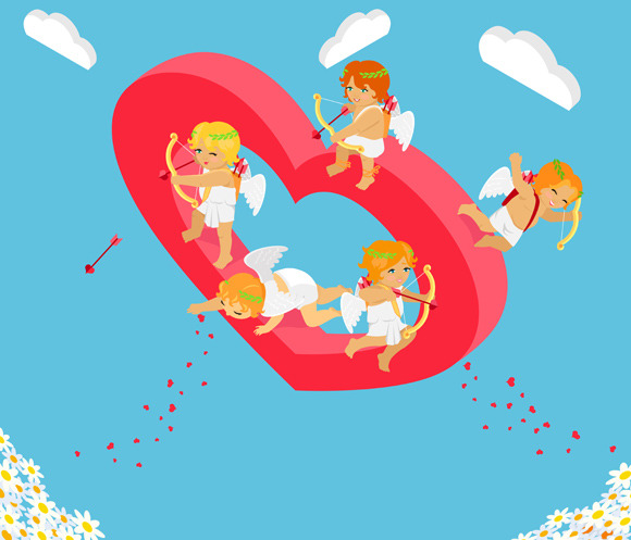 Valentines Day 3d Isometric Angels, a Decorative Illustration by robuart