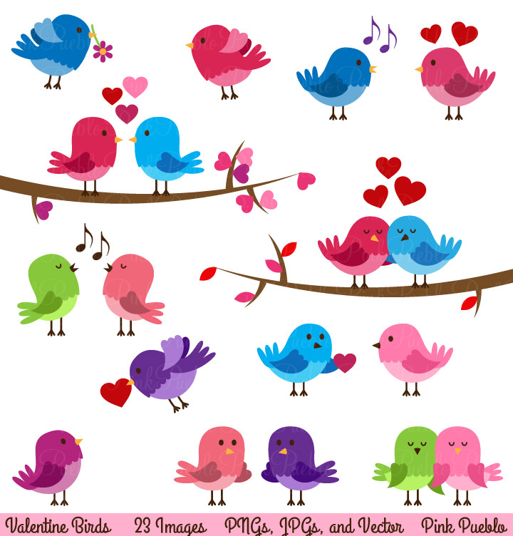 Valentine Birds Clipart and Vectors, an Illustration by PinkPueblo