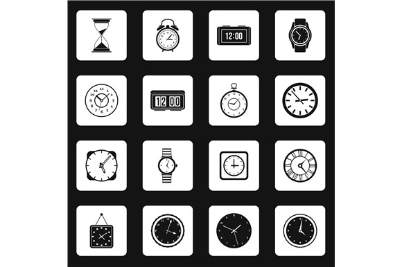 Clock icons set in simple style, an Icon by Ylivdesign