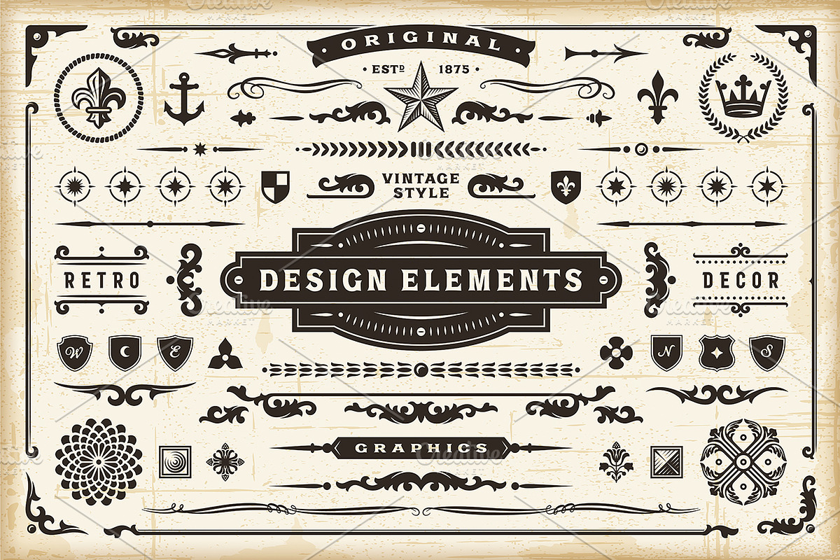 Vintage Original Design Elements Set, a Decorative Illustration by ...