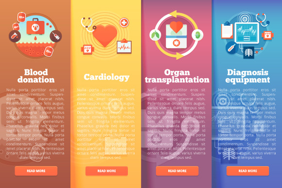Flat Medical and Healthcare Banners, an Education Illustration by painterr