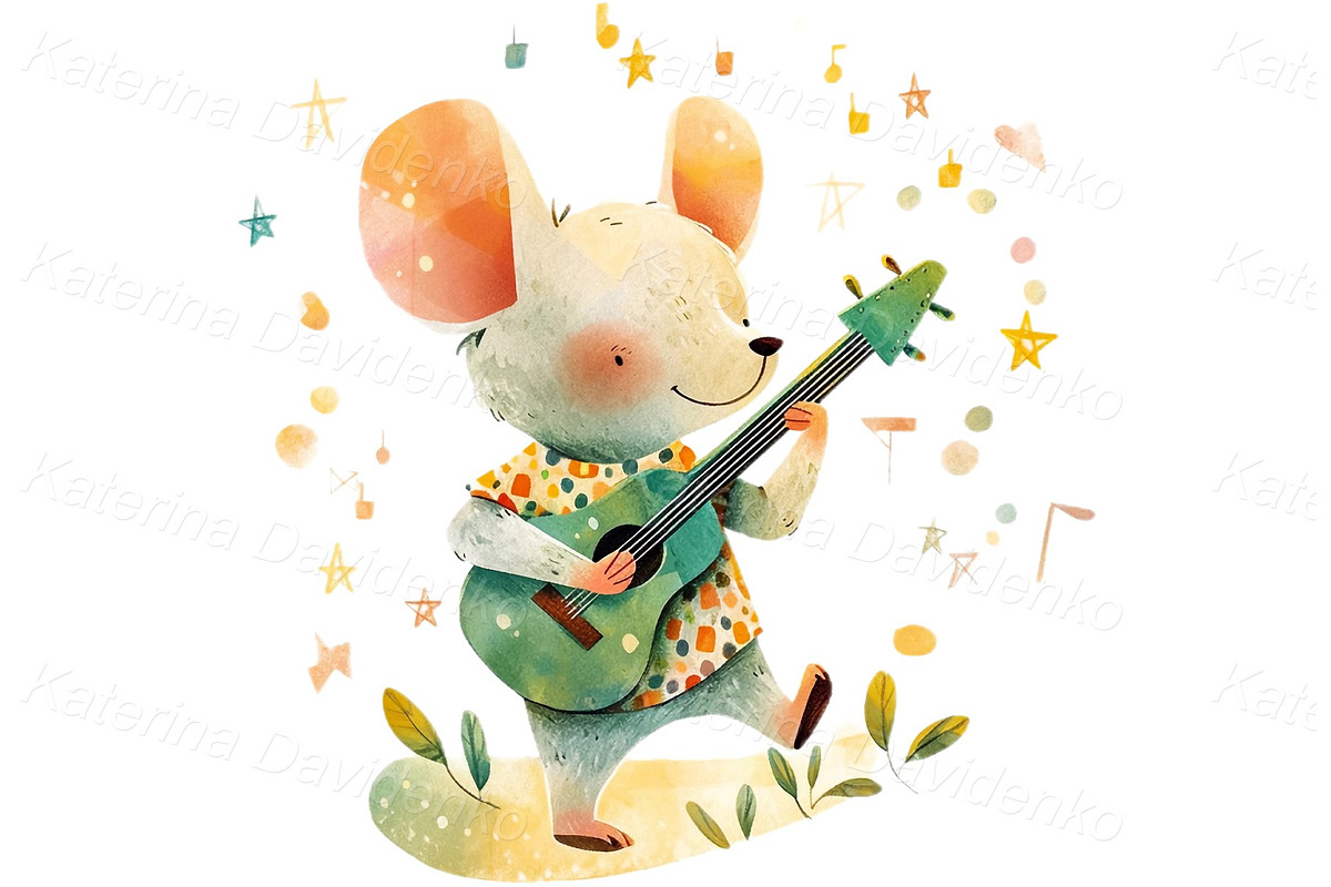 Cute cartoon animals playing guitars, an Animal Illustration by Bubert Art