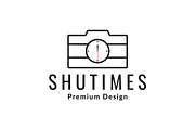 camera with lens time logo design