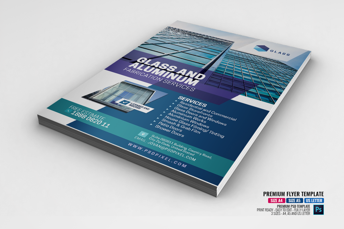 Glass and Aluminum Experts Flyer, a Flyer Template by PSDPixel