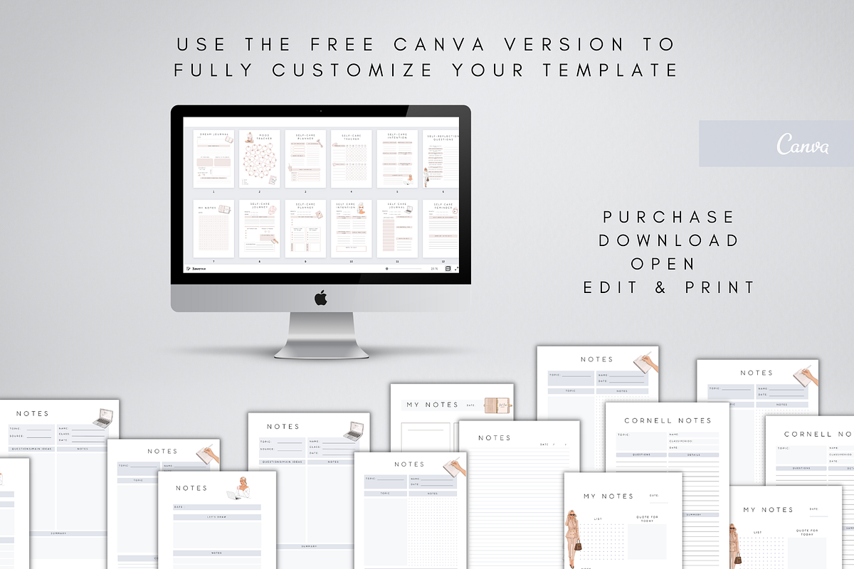 Digital Cornell Note Pages Printable, a Stationery Template by BRANDcontent