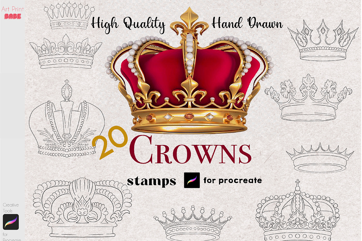 Procreate Crown Stamps Brushes Royal, a Brush Add-On by ArtPrintBabe