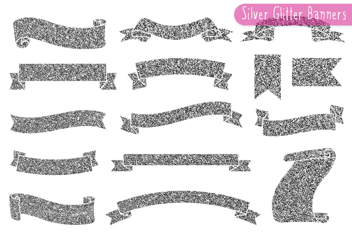Silver Glitter Ribbon Banner Clipart, an Object Graphic by Avenie Digital