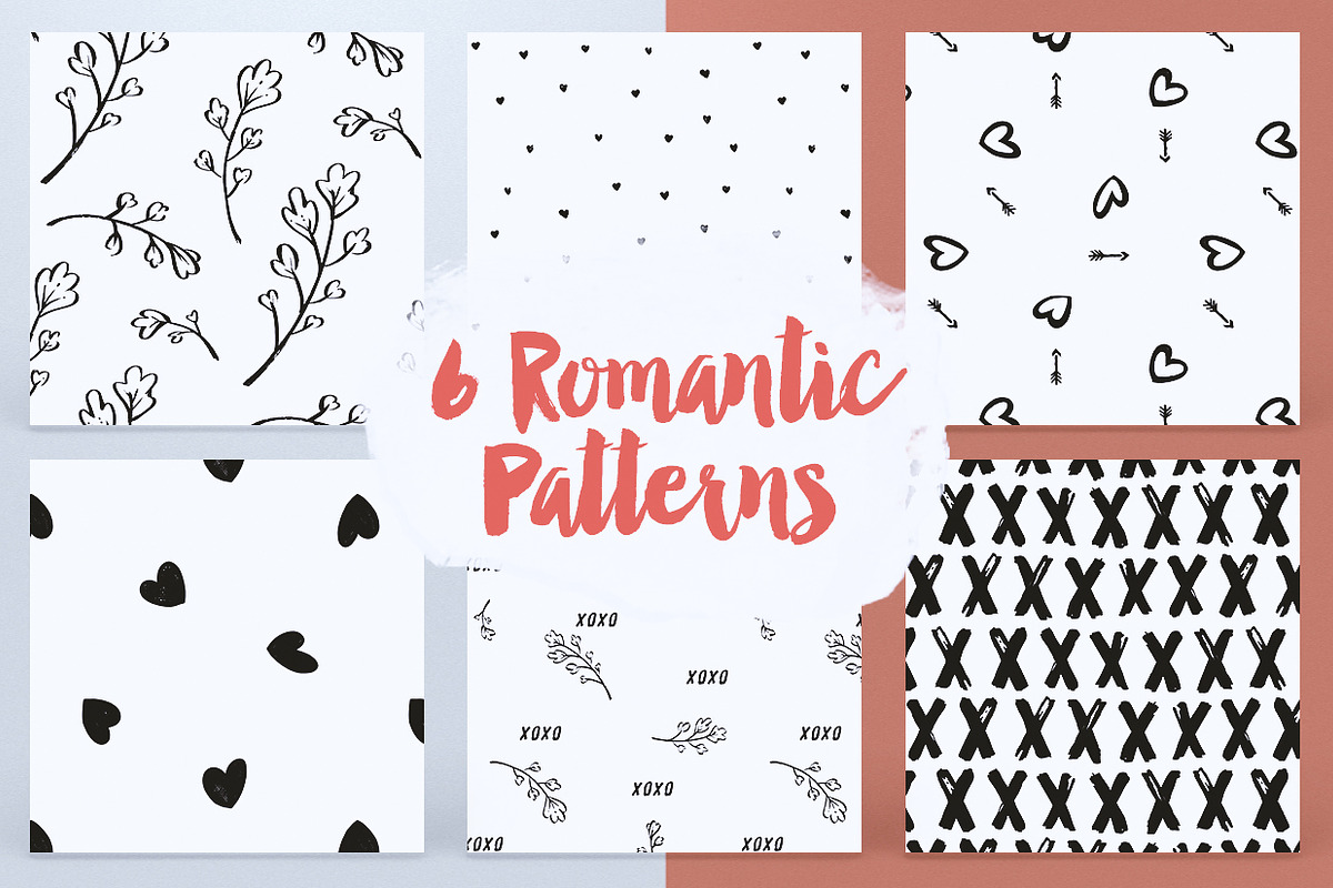 6 seamless Romantic Patterns, a Pattern Graphic by Crystals and Pixels