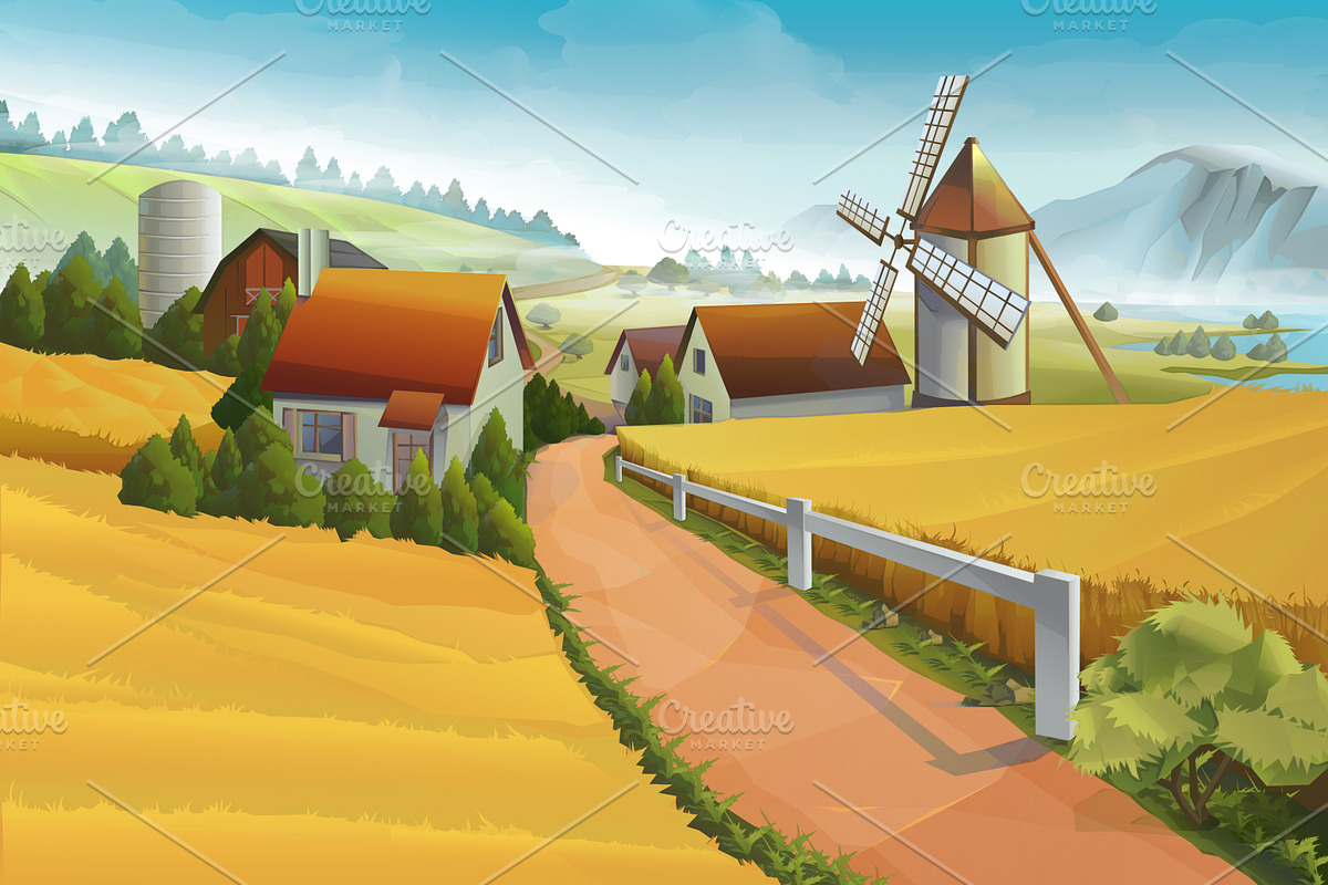Farm rural landscape, an Illustration by Allevinatis Studio