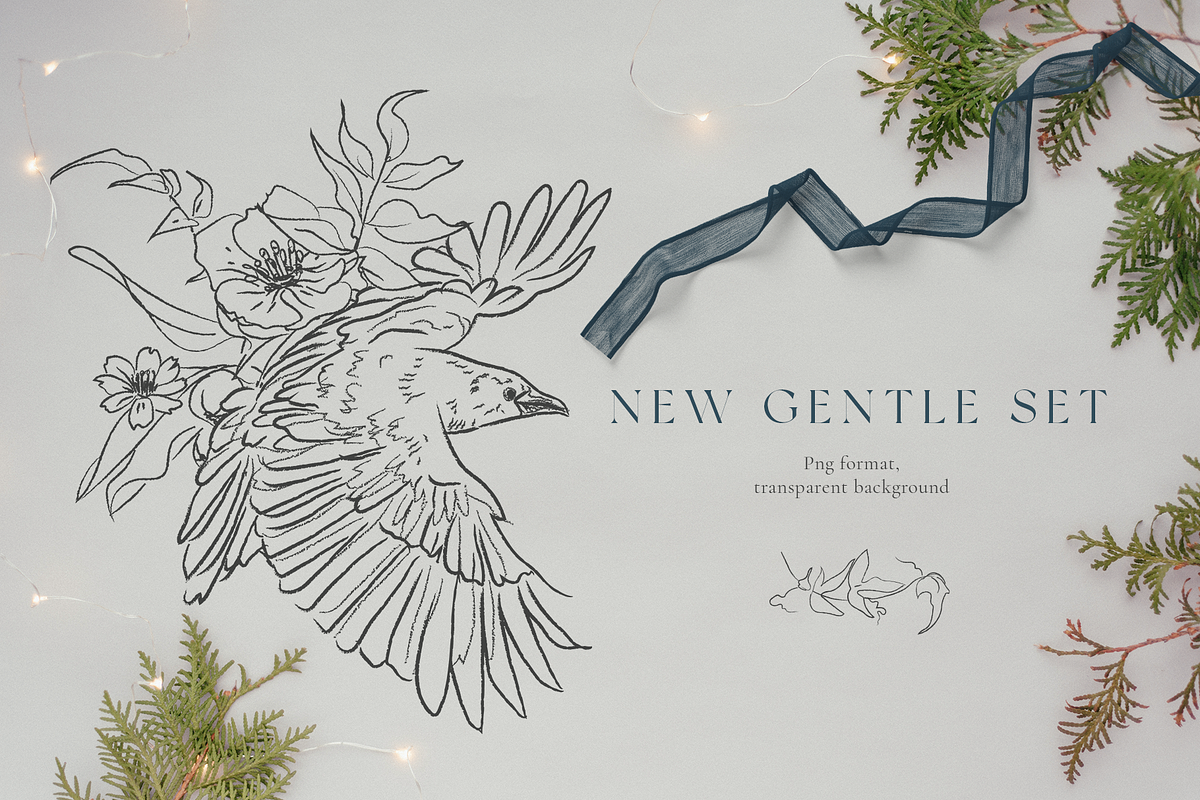 Line art winter plants and animals, an Animal Illustration by Pamyatka Shop