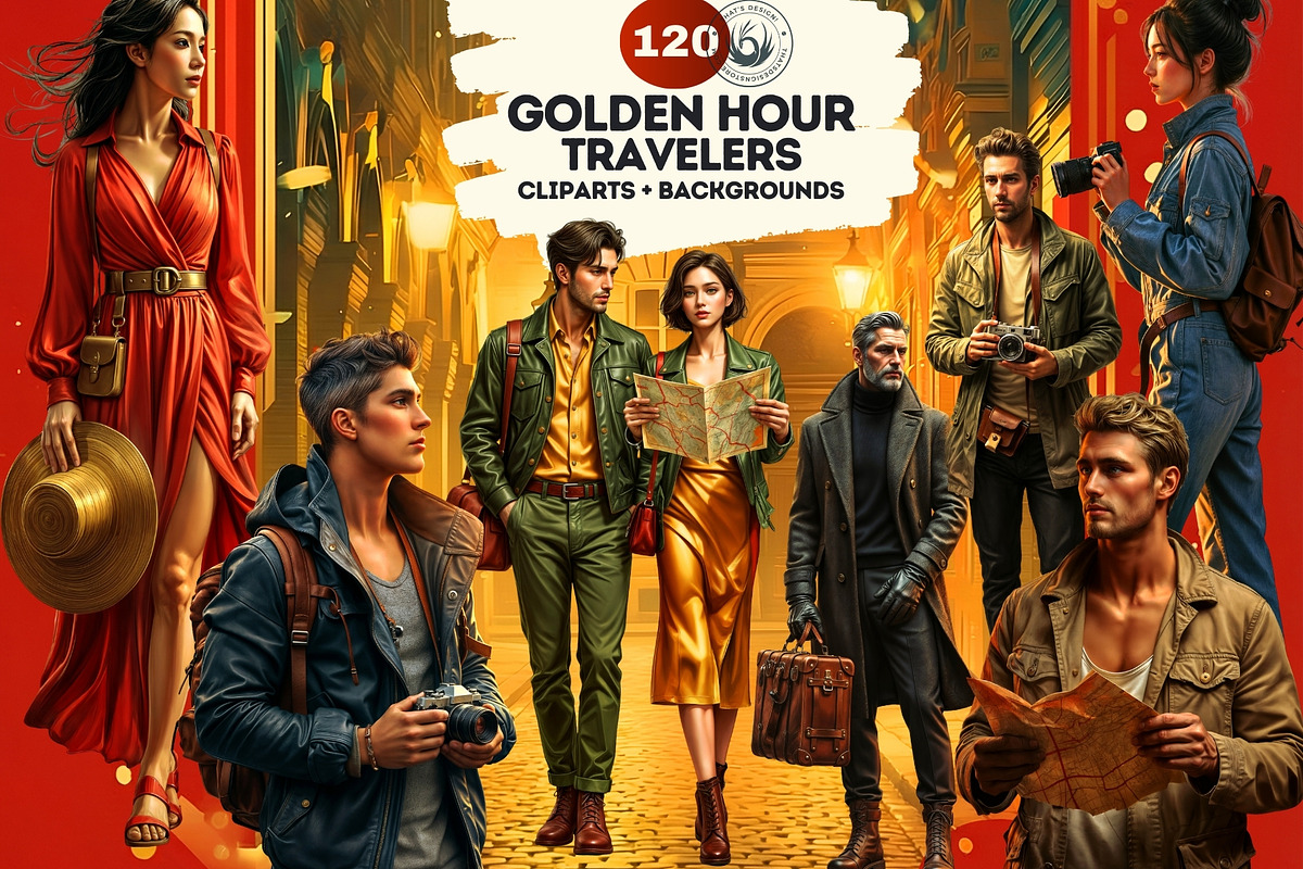 Golden Hour Travelers Cliparts