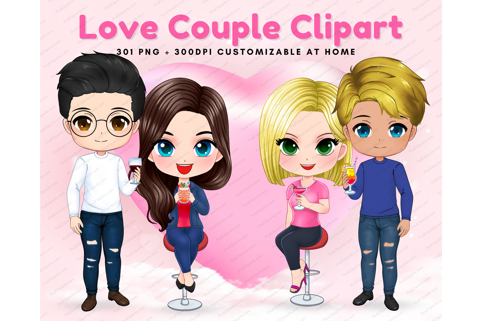 Couple Chibi, Besties Clipart PNG