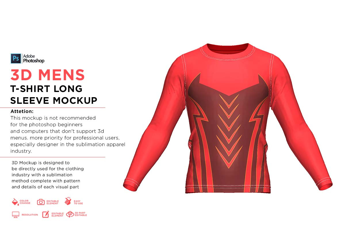 3D Menst T-Shirt Long Sleeve Mockup