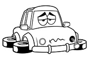 Outlined Sad Car Cartoon Character, a Technology Illustration by HitToon