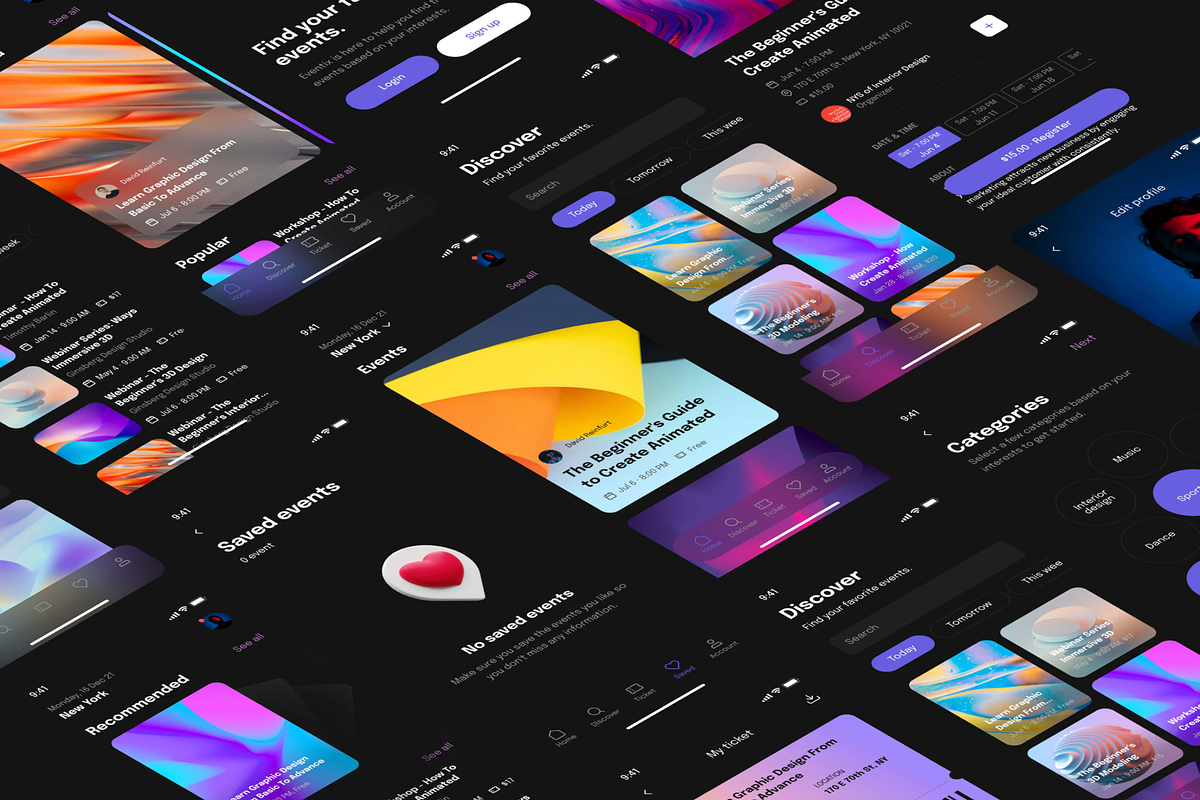 Event booking mobile UI kit for Figma