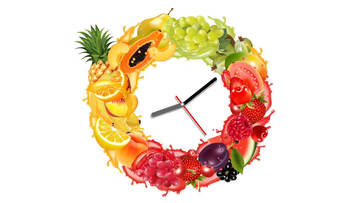 Fruit and berries with clock vector, a Food Illustration by ecco