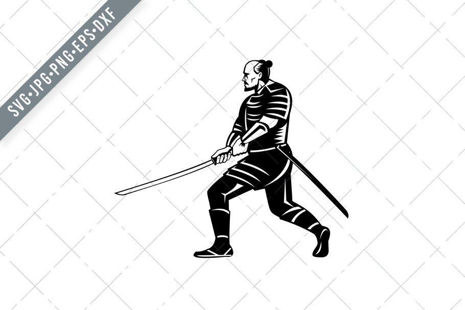 Samurai Warrior With Katana SVG DXF, an Illustration by patrimonio