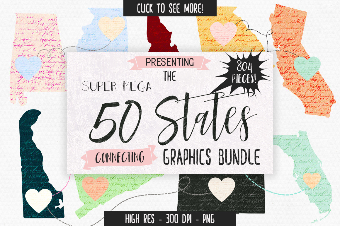 50 States Connecting Graphics Bundle, an Illustration by ClipartBrat ...