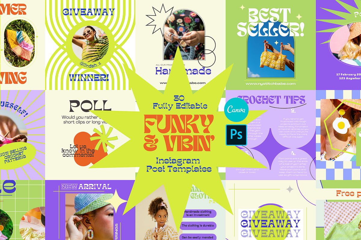 Funky Instagram Post Templates, a Social Media Template by HellYeahDesigns