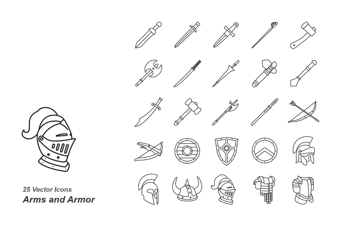Arms and Armor outlines vector icons, an Icon by Jisun Park