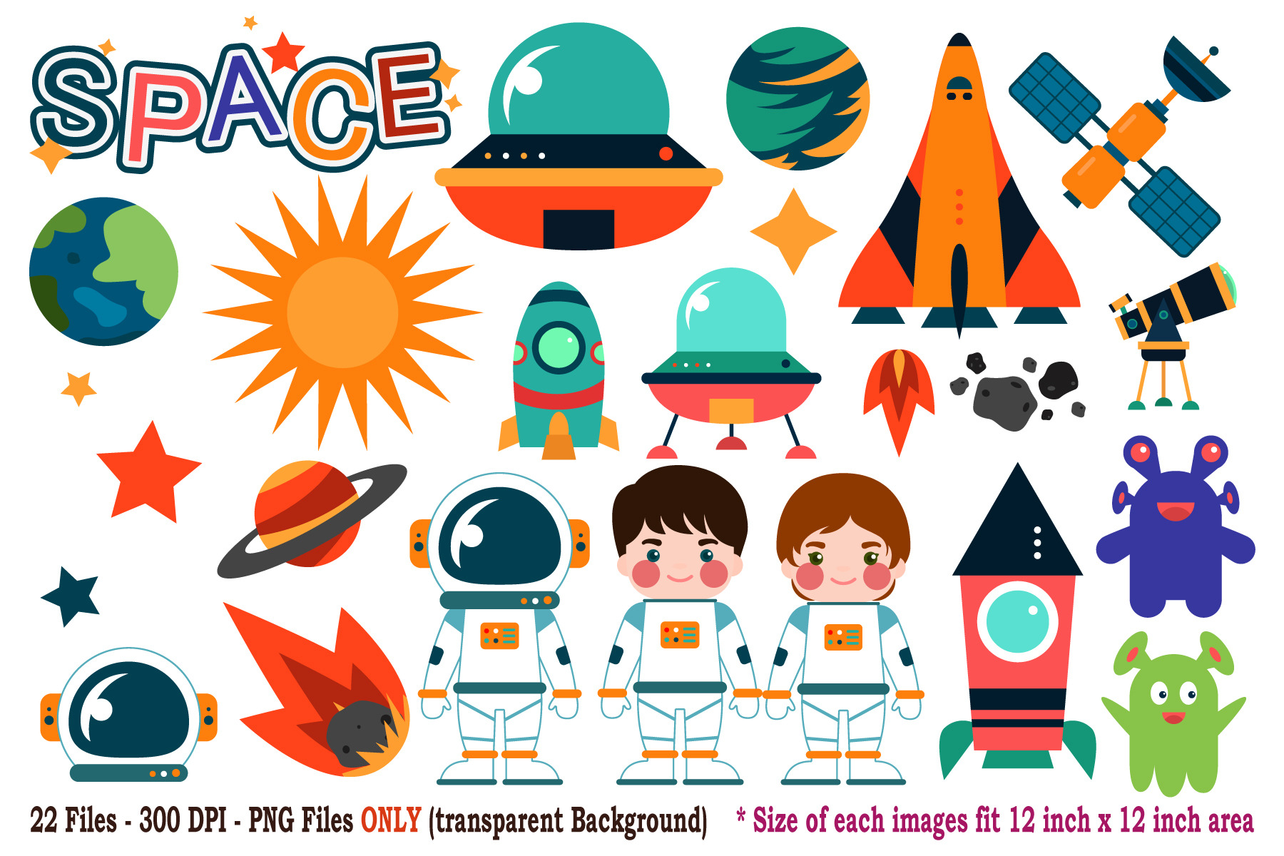 Space Digital Clipart, an Illustration by Cozy Cat Design