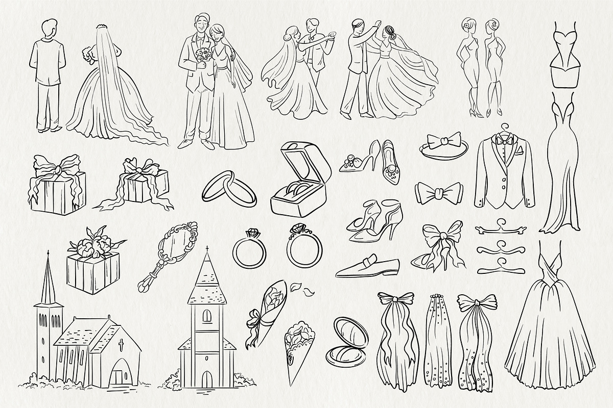Wedding line art illustrations, a Decorative Illustration by Garden in ...