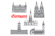 Germany architecture buildings vector icons, an Illustration by Vector ...