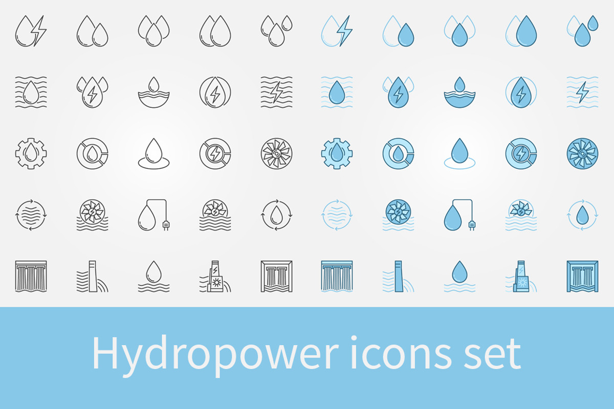 Hydropower icons set, an Outline Icon by VenomousVector