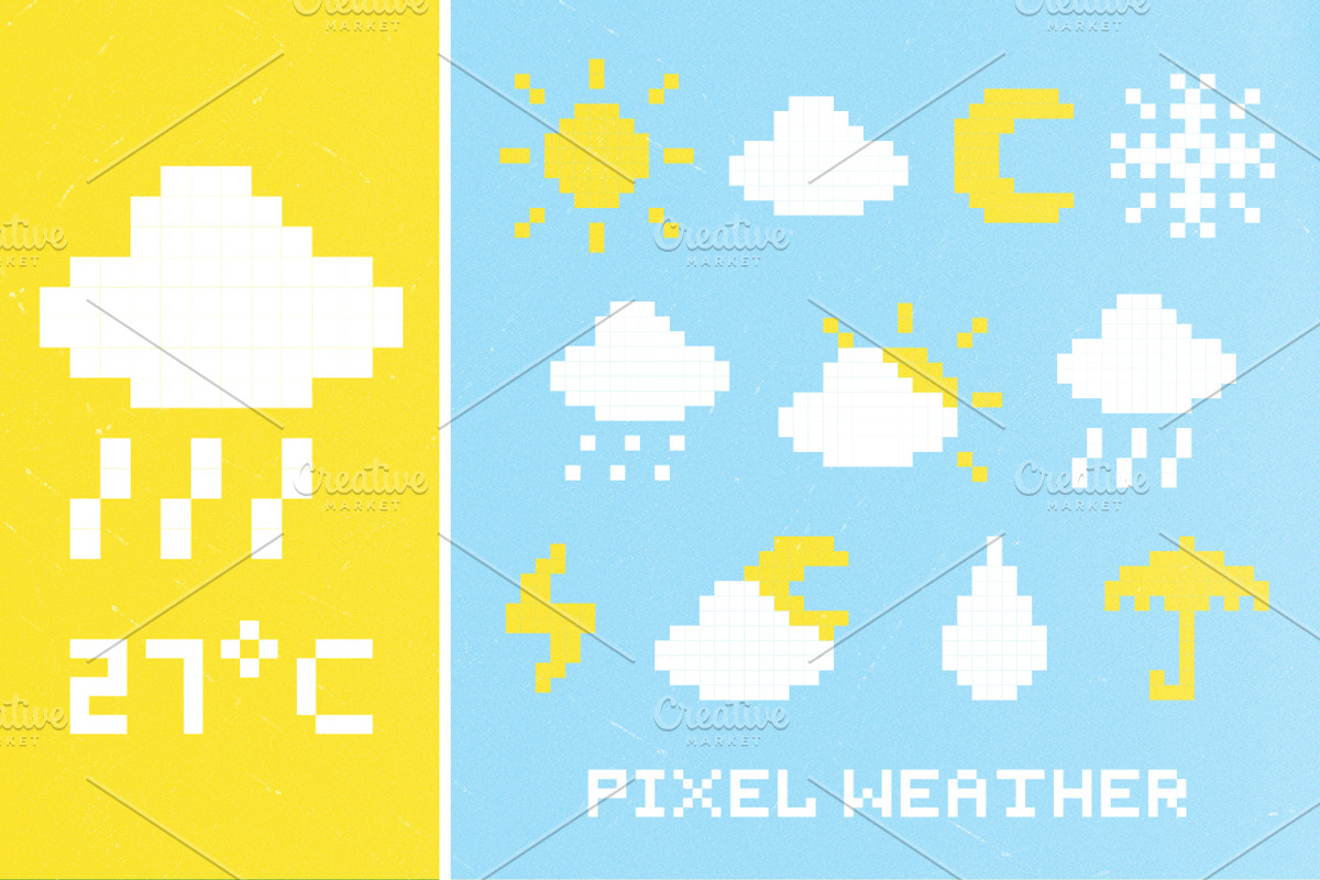 Pixel weather icon set, an Object Graphic by Dmitriylo