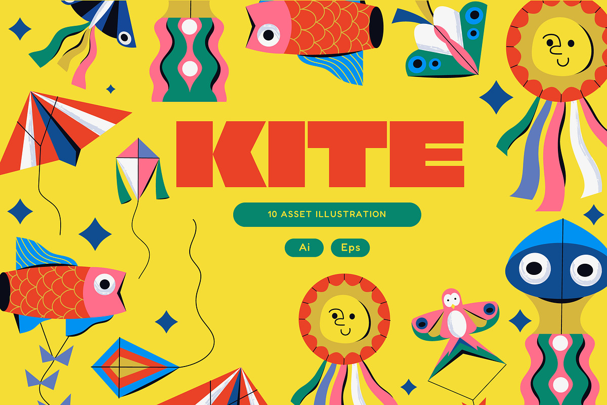 Yellow Flat Kite Illustration Set, an Object Illustration by graphicook | Creative Market