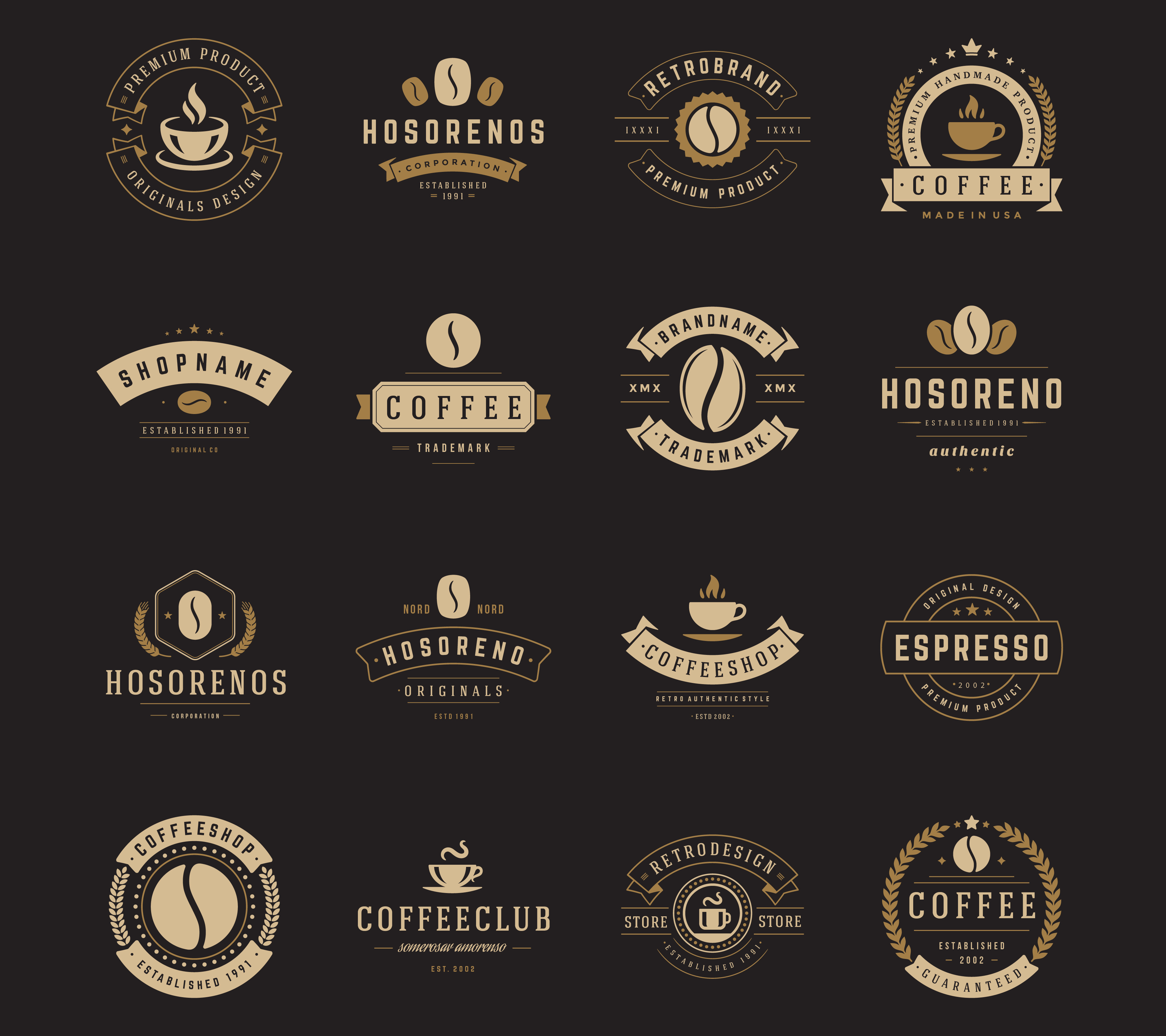 16 Coffee Logotypes and Badges, a Branding & Logo Template by Vasya Kobelev