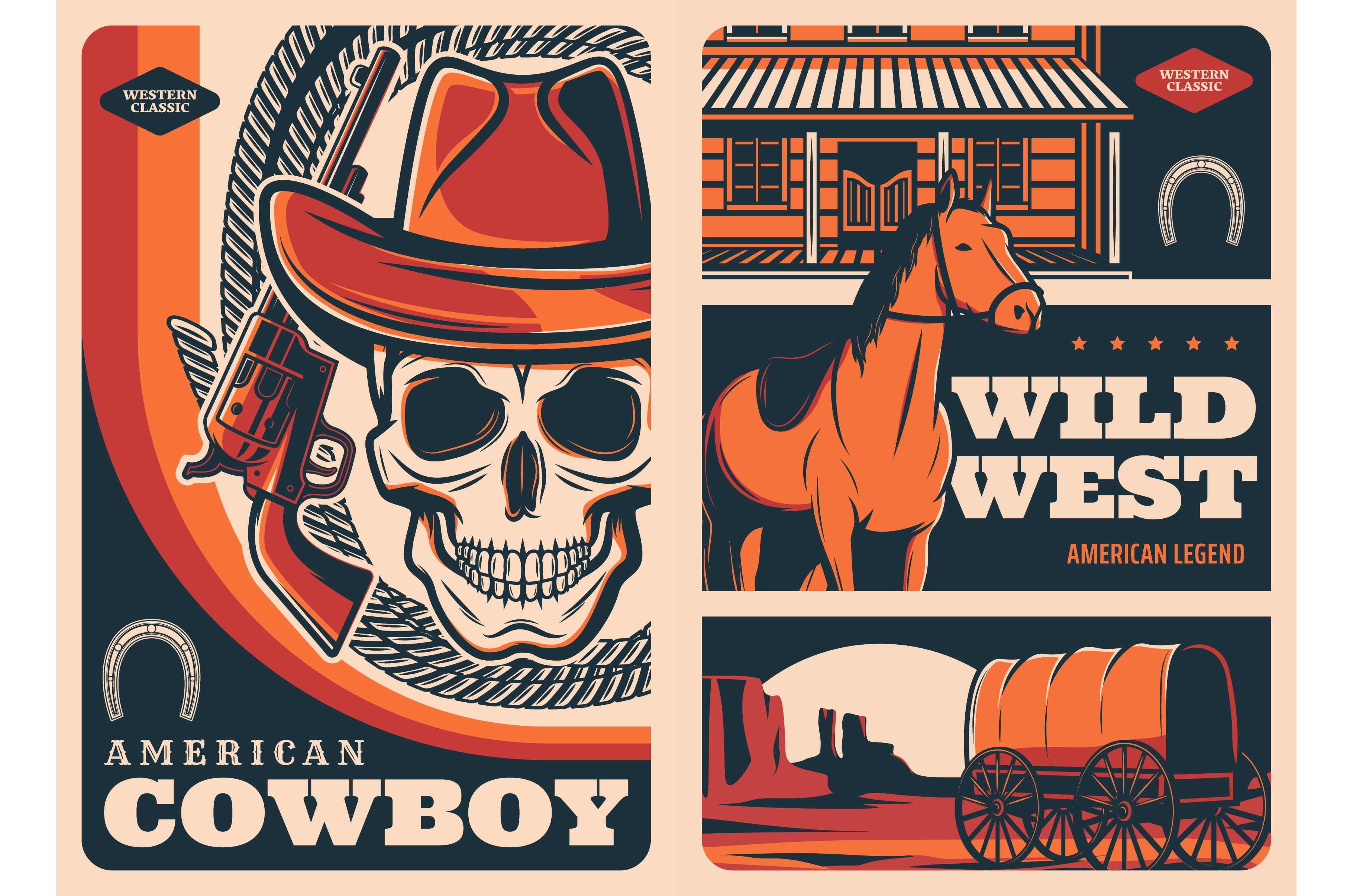 Wild west, western cowboy posters, an Illustration by Vector Tradition
