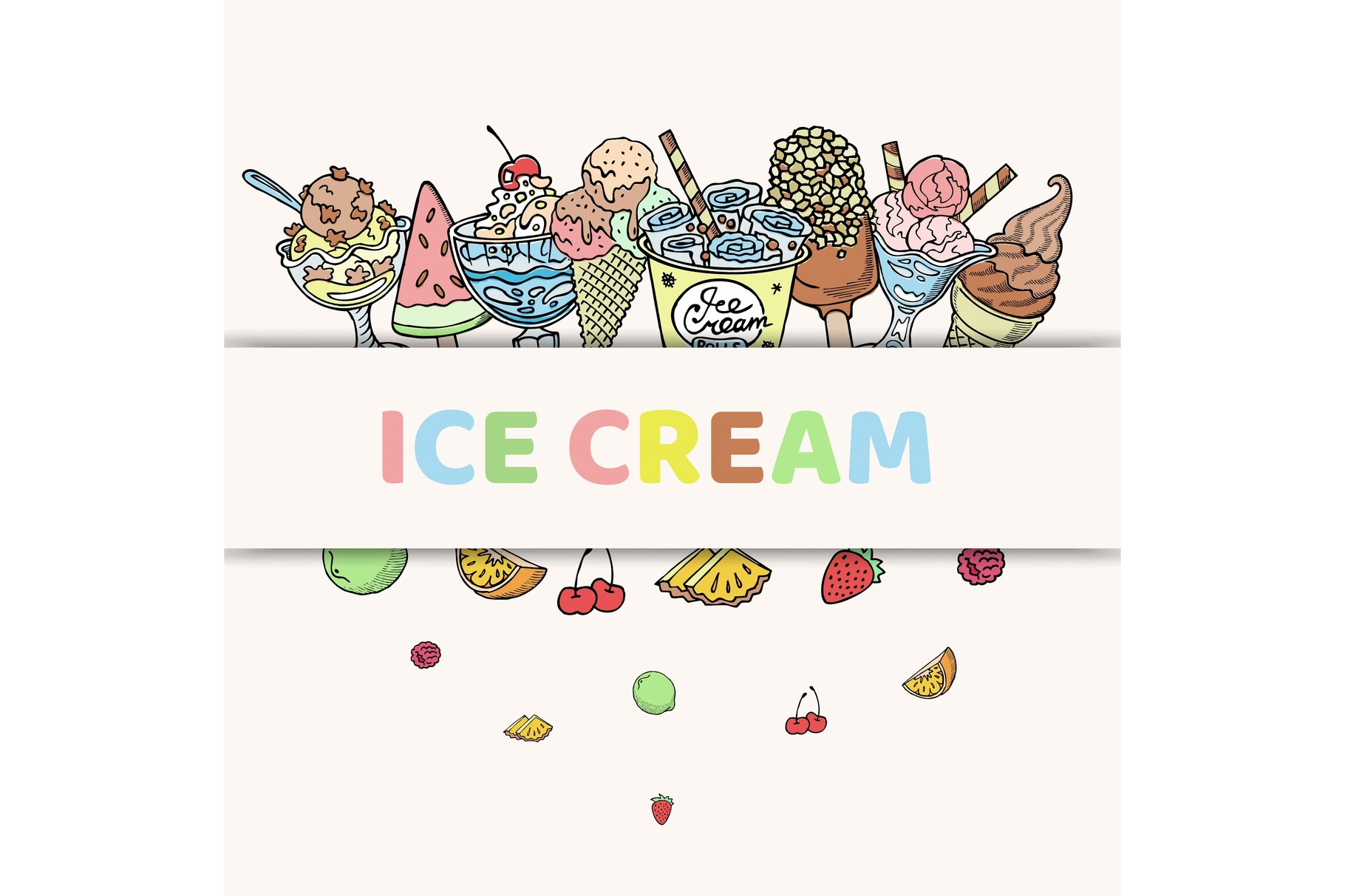 Ice cream and frozen yogurt in, a Food Illustration by RocketArt