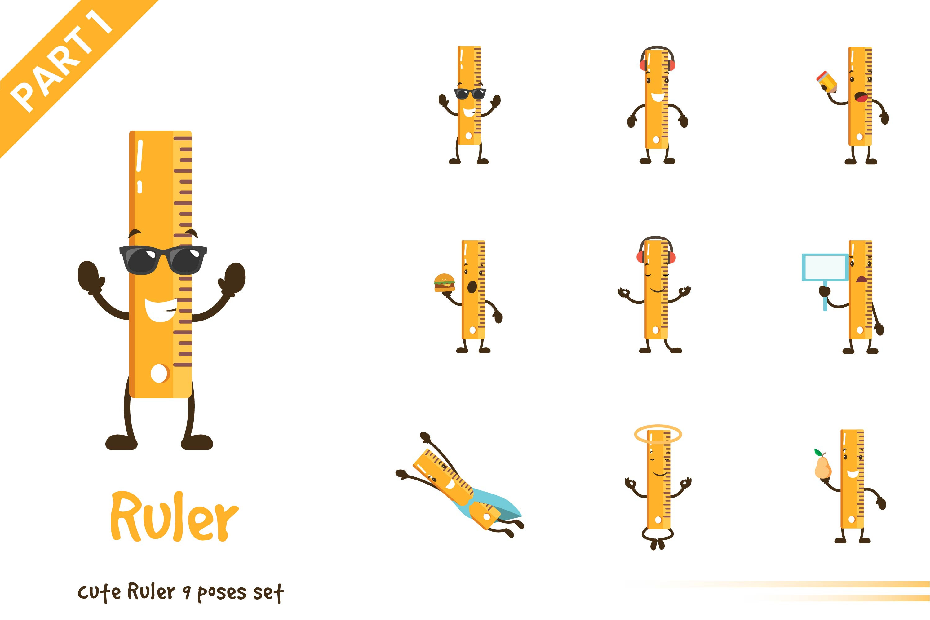 Cute Cartoon Ruler Poses Set, an Education Illustration by Nisha Droch