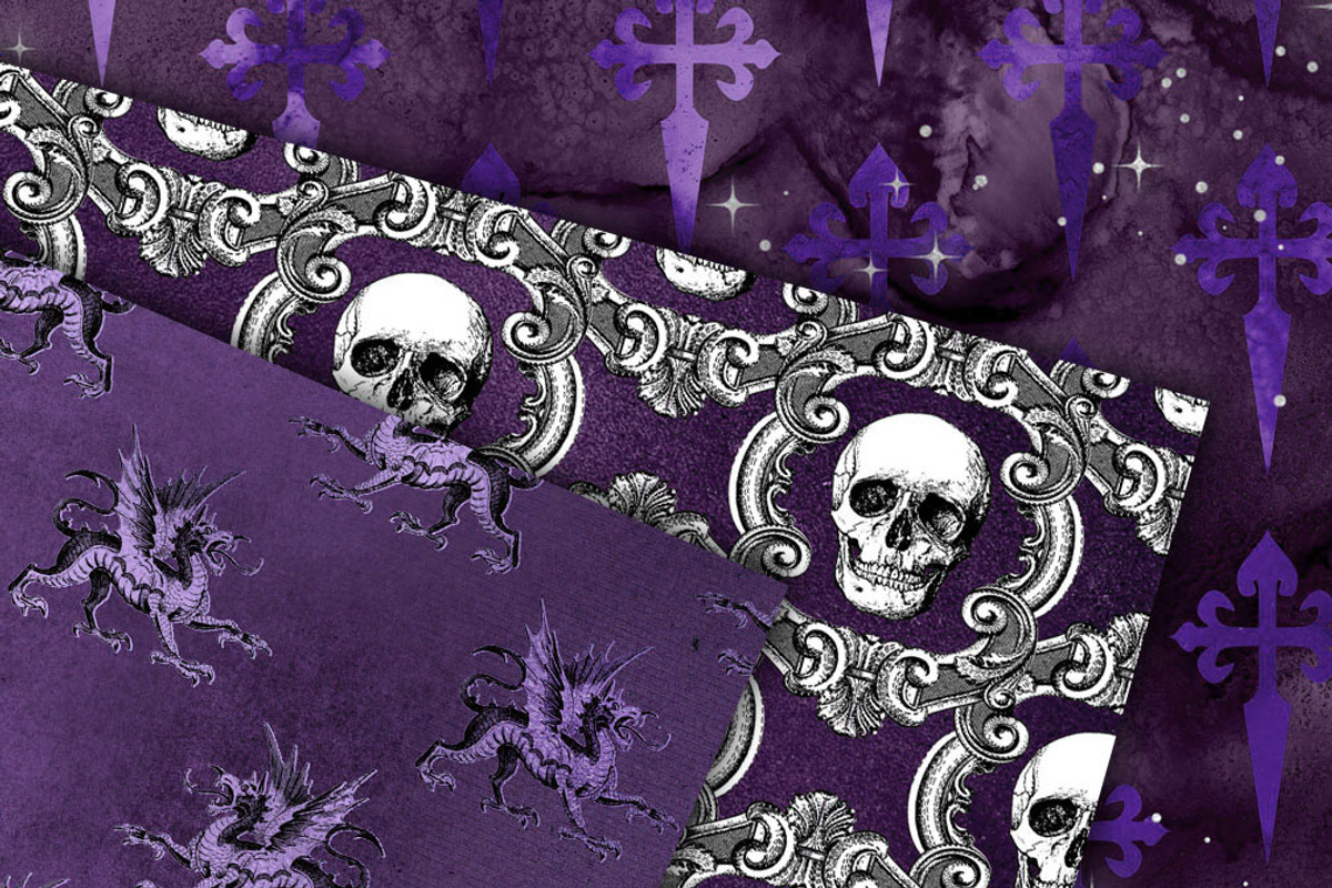 Seamless Purple Gothic Digital Paper, a Pattern Graphic by Digital Curio