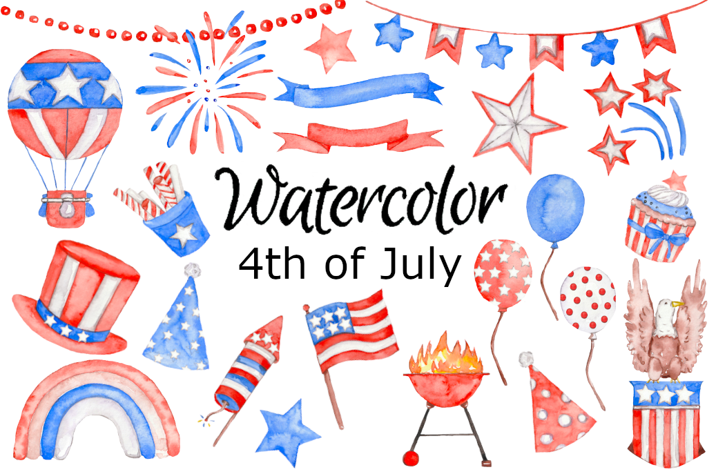 4th of July watercolor clipart, a Background Graphic by GoodFairyClipArt