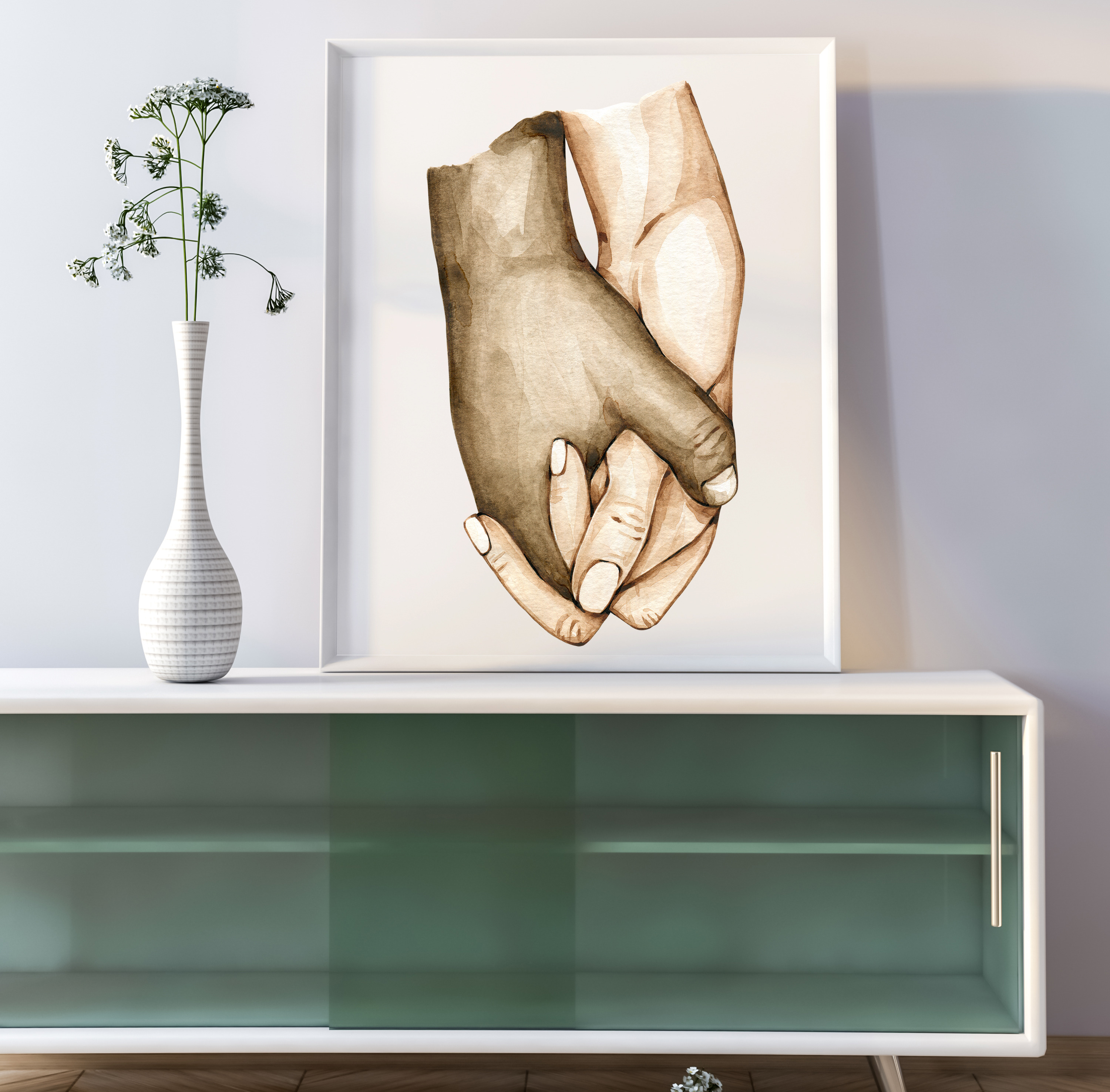 Black and White Holding Hands, an Illustration by EkaterinaViArt
