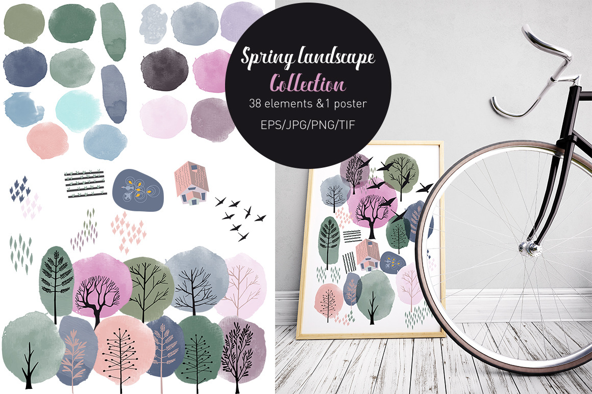 Spring landscape collection, an Illustration by Tatiana Davidova